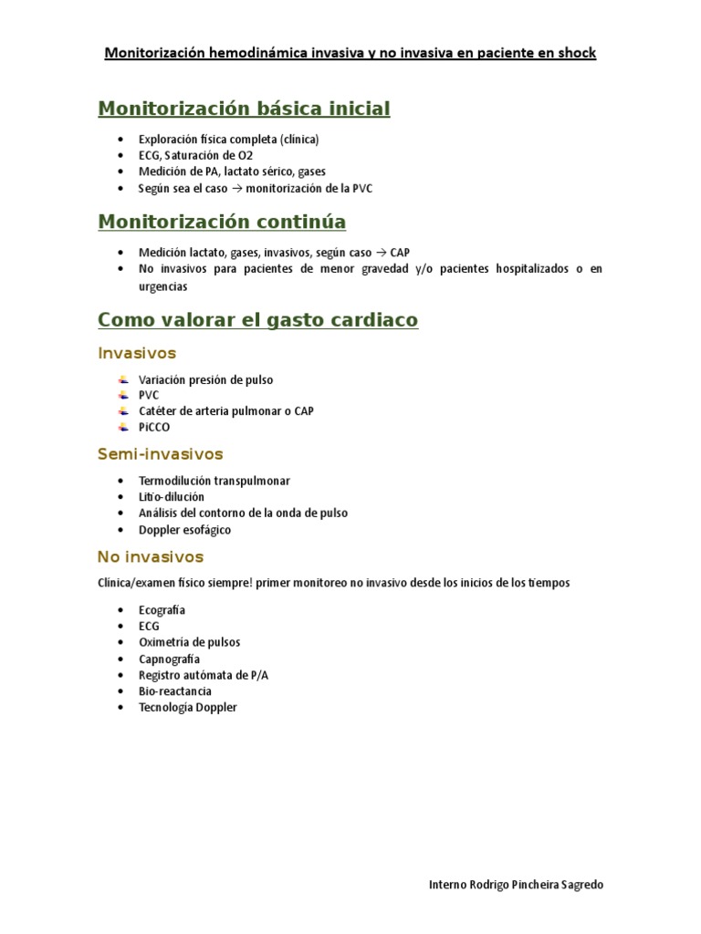 Monitorización Invasisa y No Invasiva | PDF | Hemodinámica | Vena