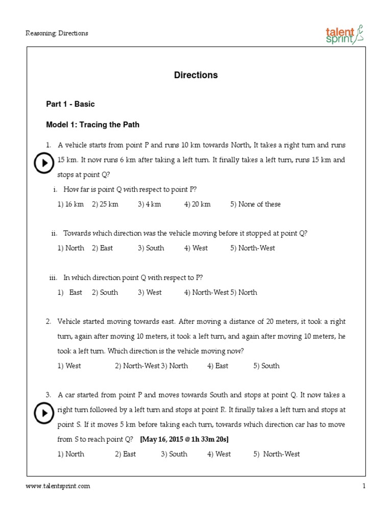Directions | PDF | Teaching Mathematics | Nature