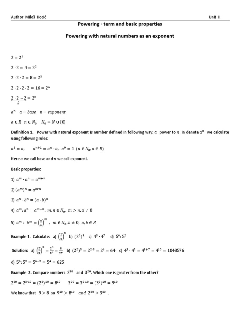 Exponents and Properties of Powers: A Guide to Working with Natural ...