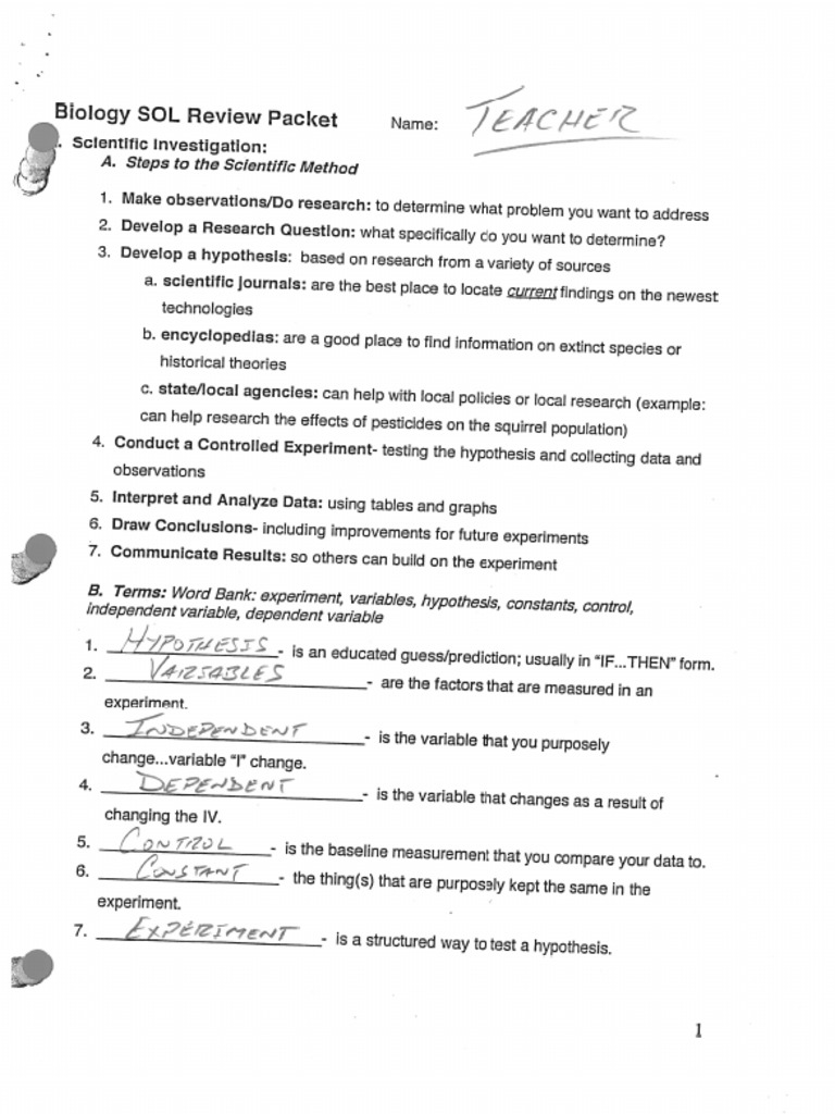 SOL BiologyReviewGuide DK AnswerKey | PDF