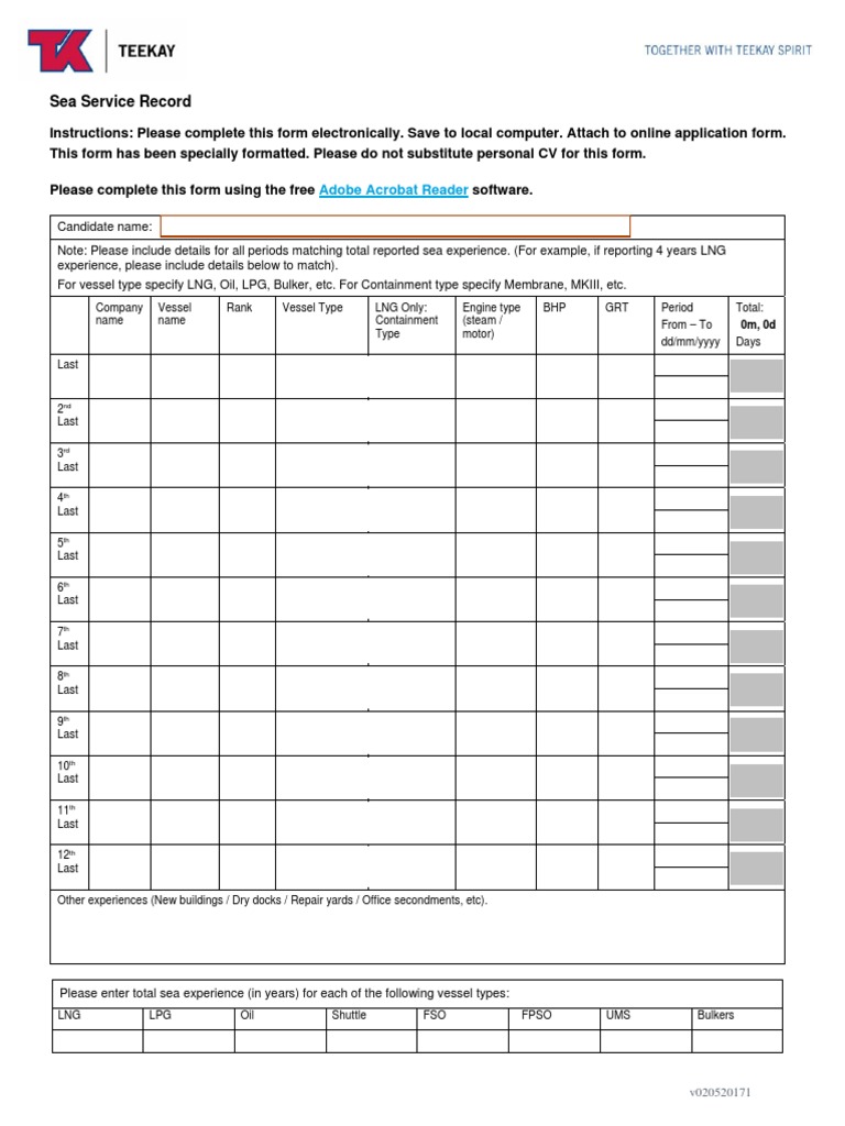 Sea Service Record Form | PDF