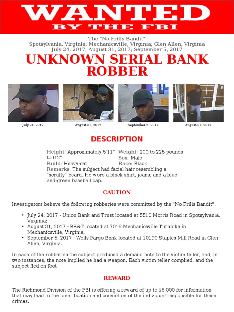Unknown Serial Bank Robber: Description | PDF