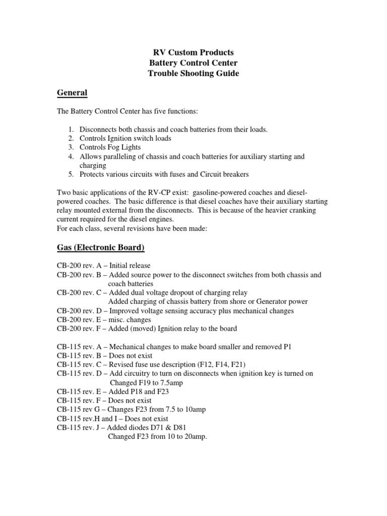 Fleetwood RV Battery Control Center Guide | PDF | Relay | Switch