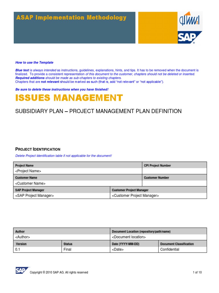 PM Plan IssueManagement Template | Business Process | Project Management