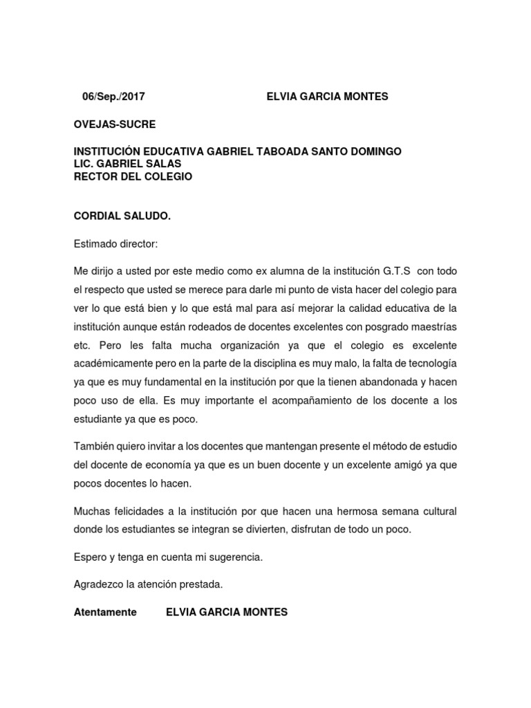 Carta Al Rector | Aprendizaje | Escuelas