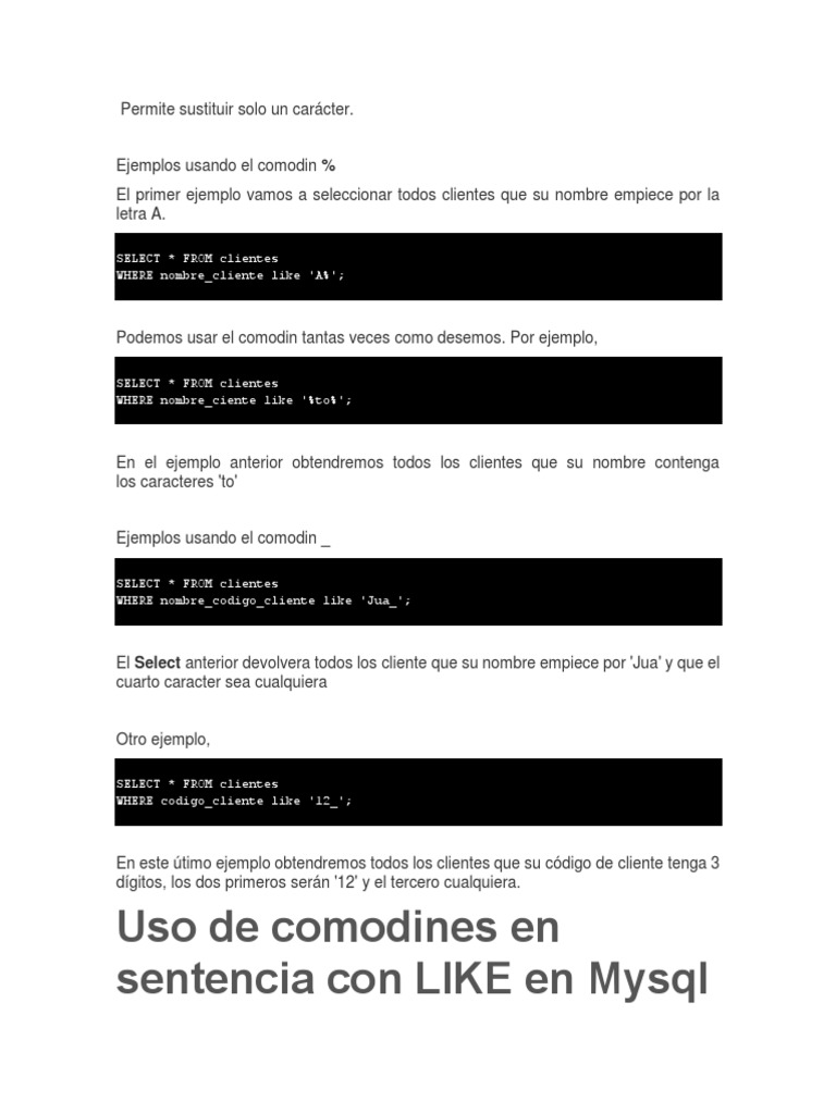 Operador Like | PDF | SQL | Áreas de informática