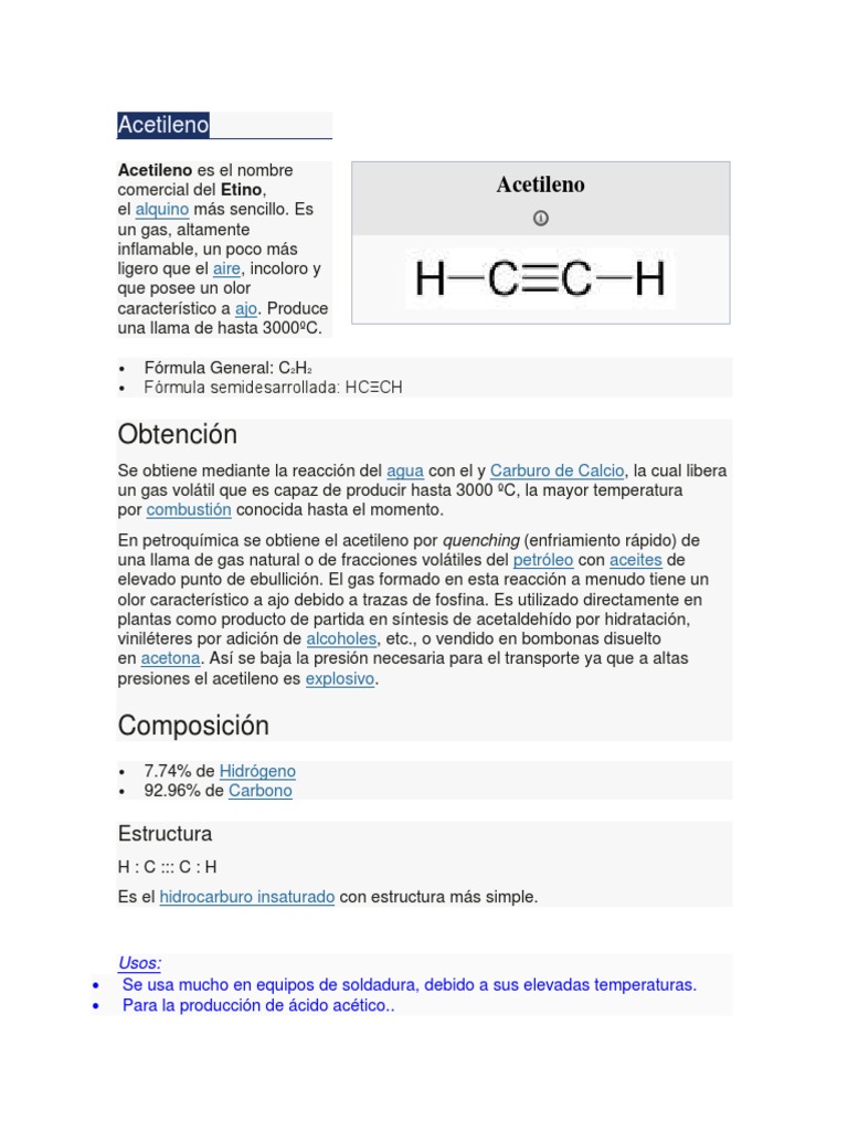 Acetileno | PDF | Compuestos químicos | Química Orgánica