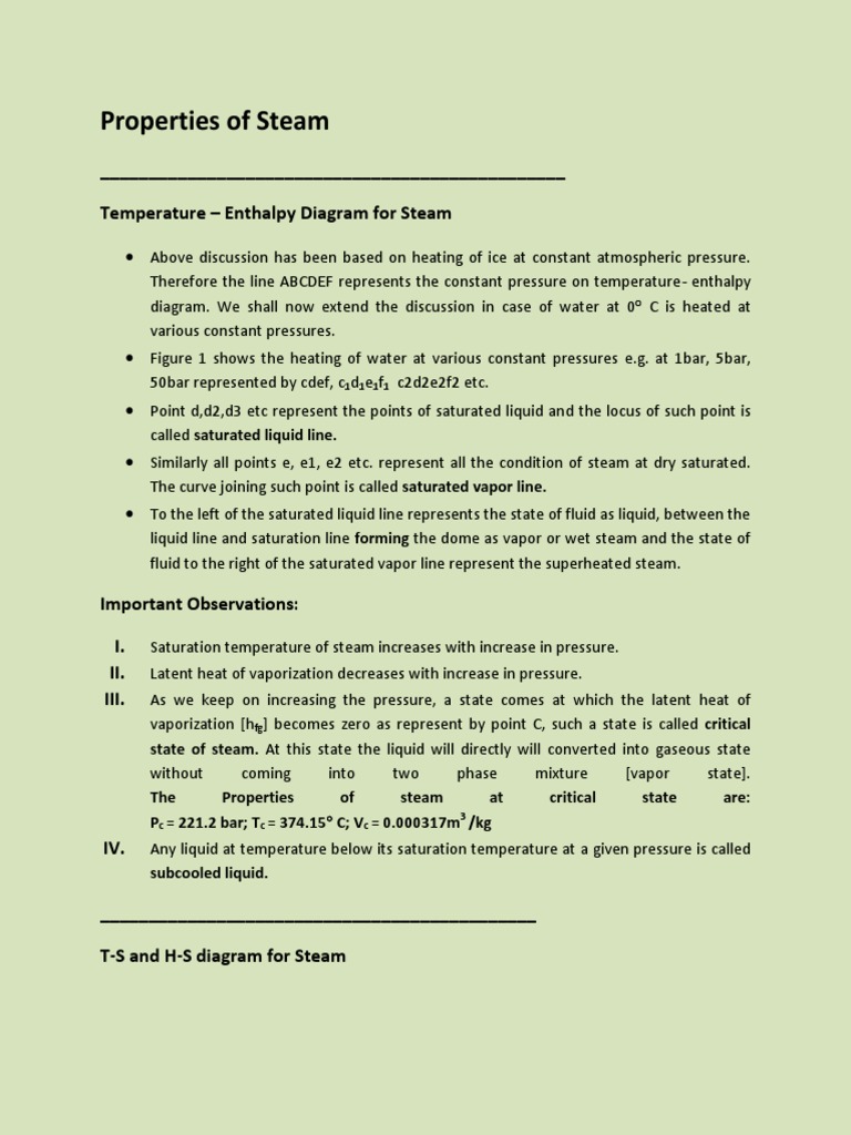 Properties of Steam Notes 1 | PDF | Steam | Phase (Matter)