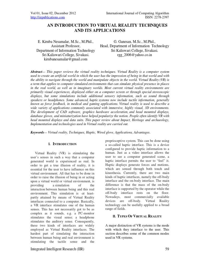 An Introduction To Virtual Reality Techn PDF | PDF | Virtual Reality ...