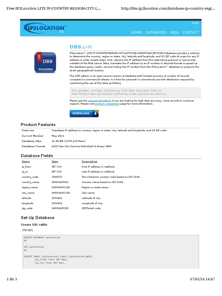 Ip2location Database Instructions | PDF | Microsoft Sql Server | Databases