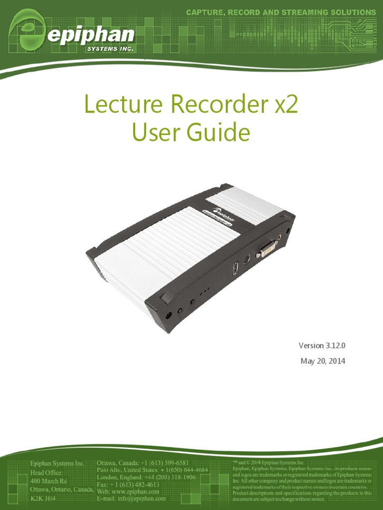 Manual Epiphan Lecture Recorder x2 | PDF | Streaming Media | Ip Address