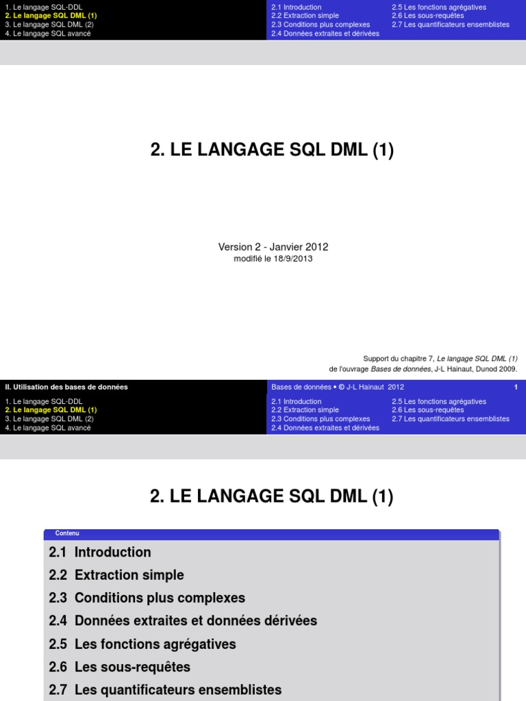 04 Utilisation Des BD (SQL DML 1) | PDF | SQL | Modèle de données