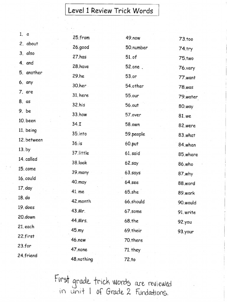 Fundations Level 1 Trick Words First Grade | PDF