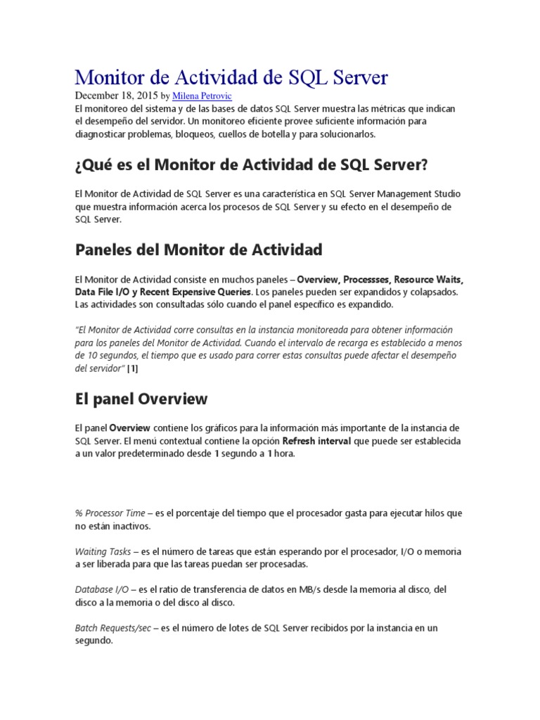 Monitor de Actividad de SQL Server | PDF | Servidor SQL de Microsoft ...