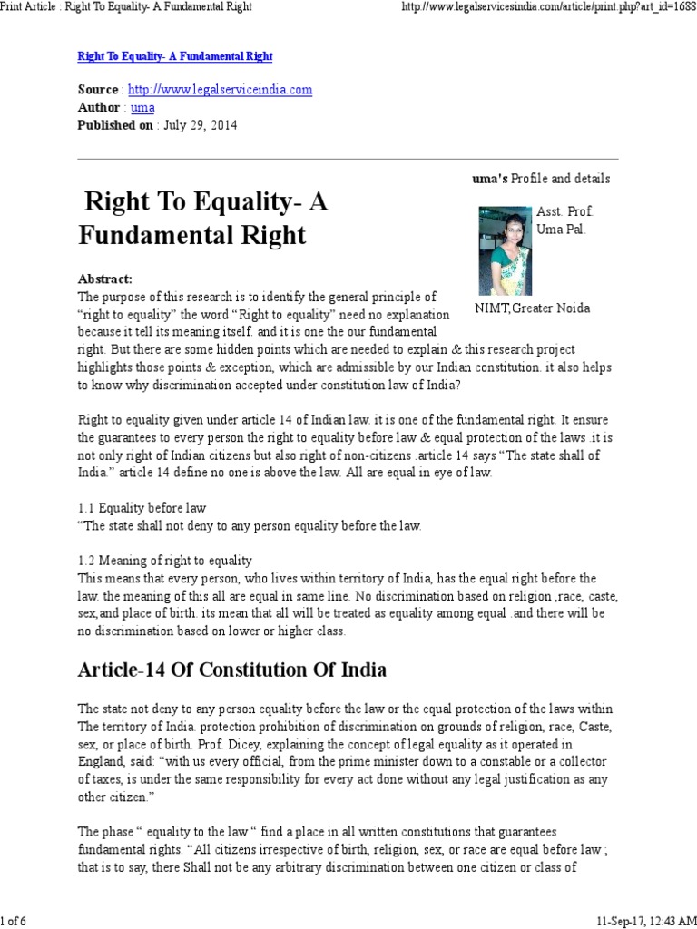 right to equality a fundamental right | Equal Protection Clause | Legal ...