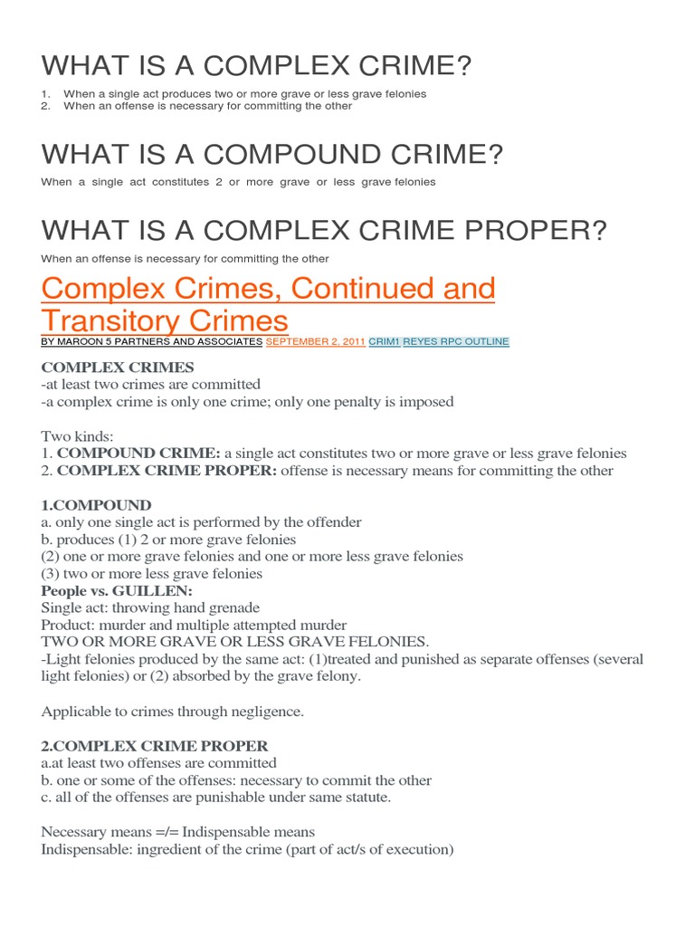 What is a Complex Crime | Asset Forfeiture | Crimes