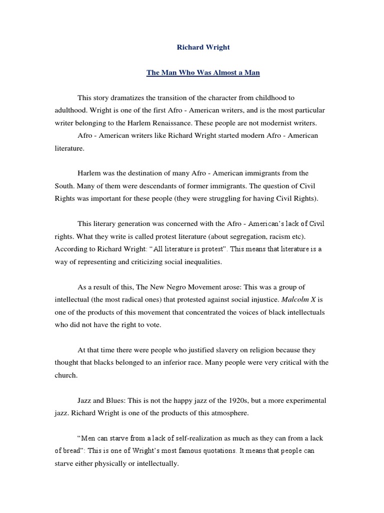 The Man Who Was Almost A Man | PDF | Harlem Renaissance | Critical Theory