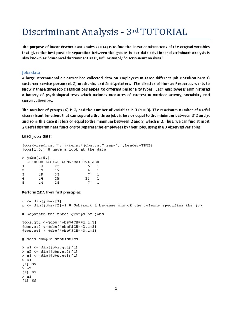 Discriminant Analysis TUTORIAL | PDF | Eigenvalues And Eigenvectors ...