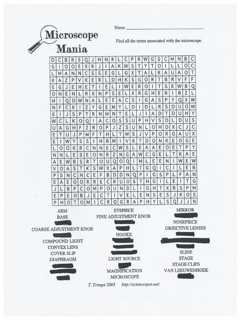 Microscope Crossword Puzzle | PDF