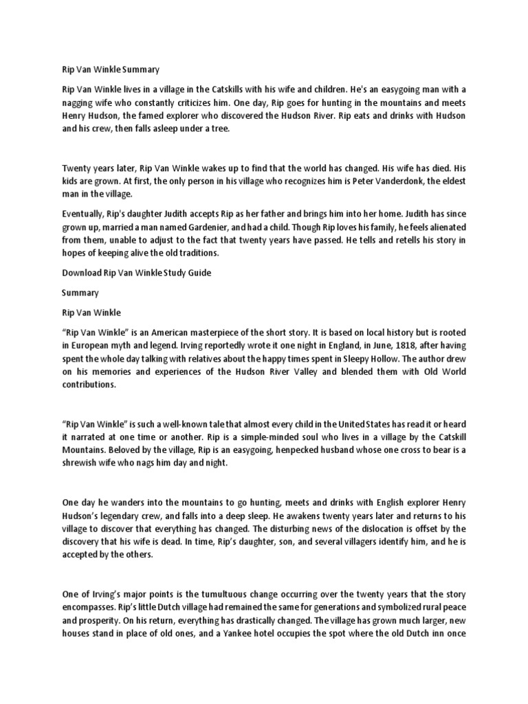 Rip Van Winkle Plot Summary