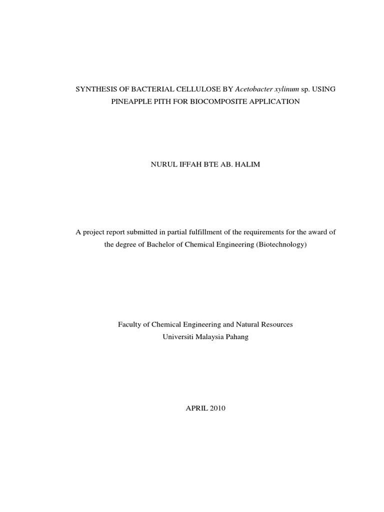 Synthesis of Bacterial Cellulose by Acetobacter Xylinum Sp. Using ...