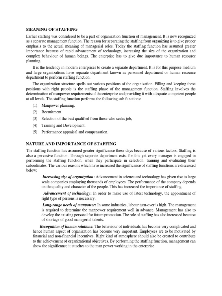 Importance and Nature of Staffing | PDF | Human Resources | Human ...