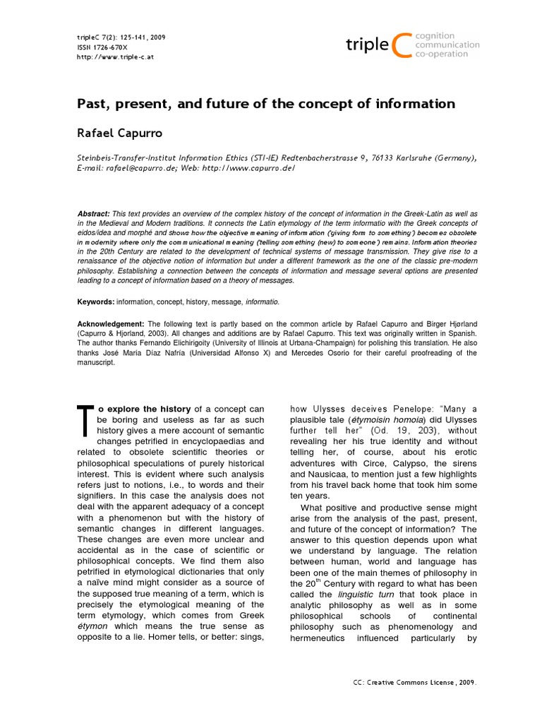 Concept of Information - Rafael Capurro | PDF | Concept | Information
