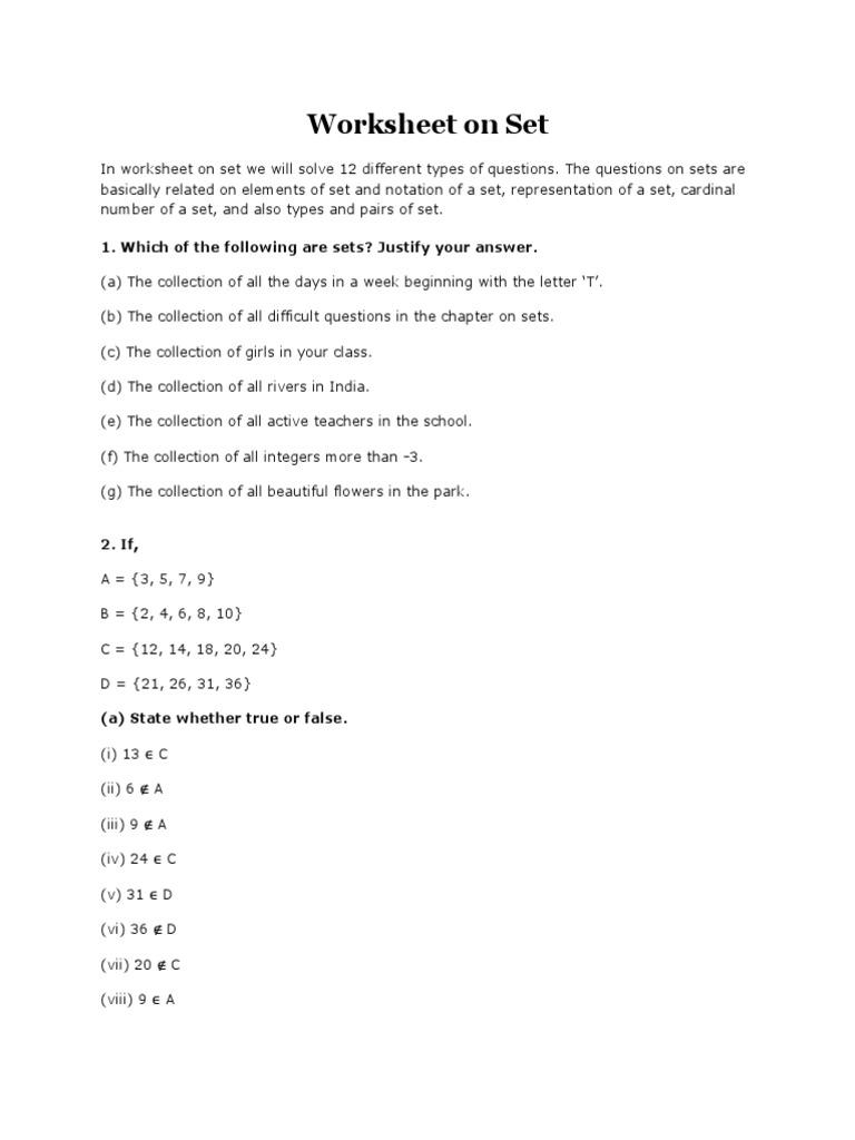 Set Theory Worksheet and Answers | PDF | Prime Number | Alphabet