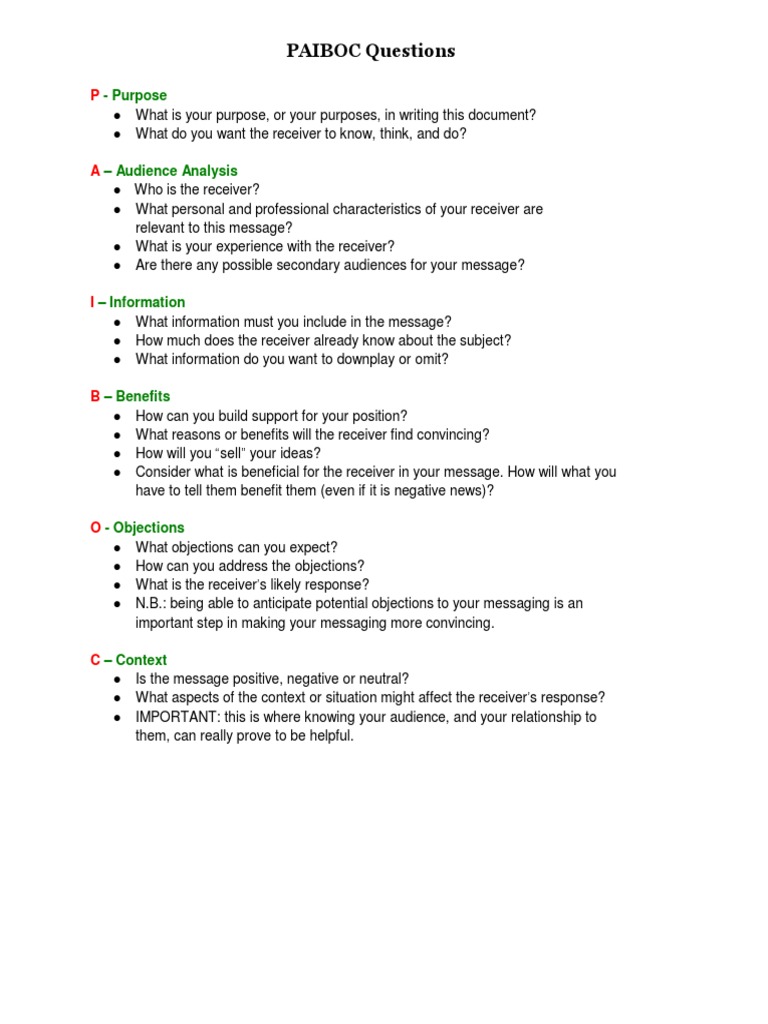 PAIBOC Framework for Effective Communication | PDF | Career & Growth ...