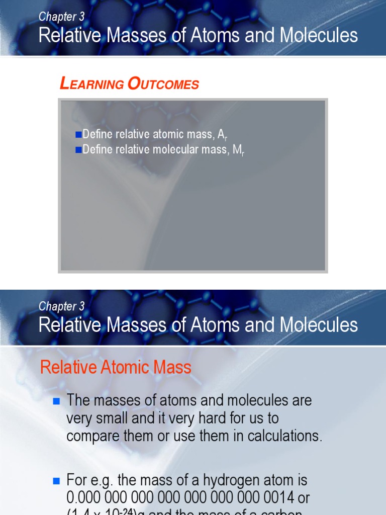 Relative Masses of Atoms and Molecules | PDF | Molecules | Atoms