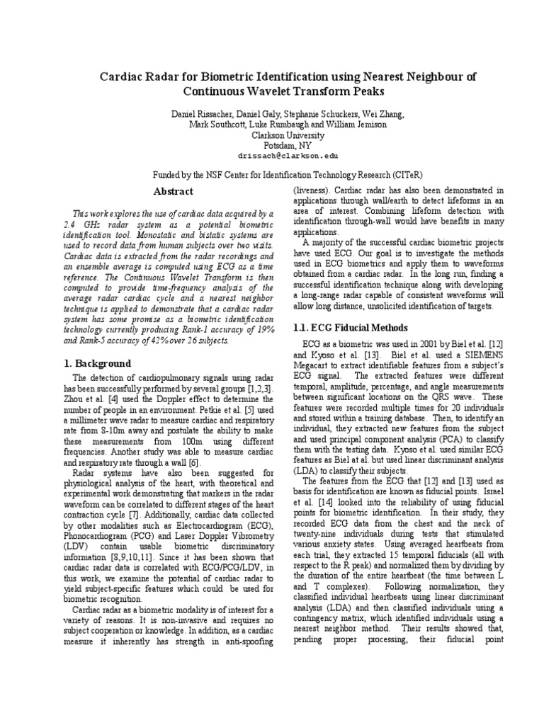 Cardiac Radar For Biometric Identification Using Nearest Neighbour of ...
