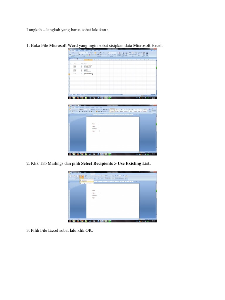 Cara Menggabungkan Data Excel Ke Word | PDF