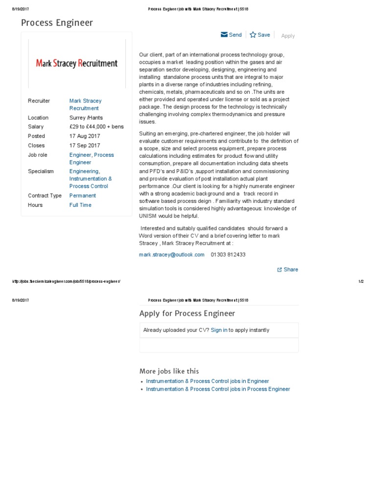 Process Engineer Job in Surrey | PDF | Process Engineering | Engineering