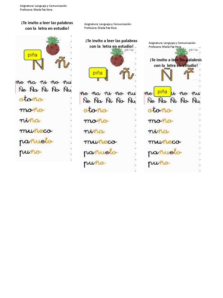 FICHA - Lectura Palabras Con ÑA ÑE ÑI ÑO ÑU | PDF | Artes del Lenguaje ...