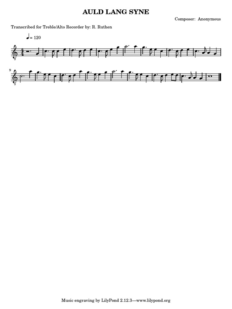 Recorder Sheet Music: Auld Lang Syne | PDF
