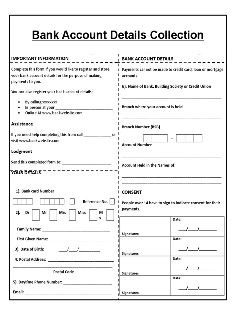 Bank Account Form | Download Free PDF | Banks | Money