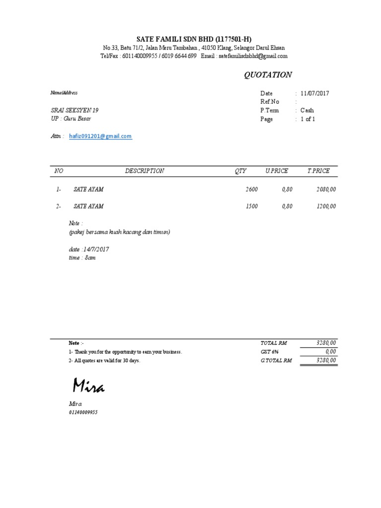Quotation: Date: 11/07/2017 Ref - No: P.Term: Cash: 1 of 1 | PDF