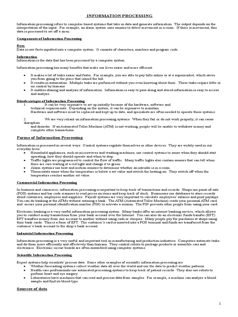 Information Processing Handout Excluding File Org | PDF | Automated ...