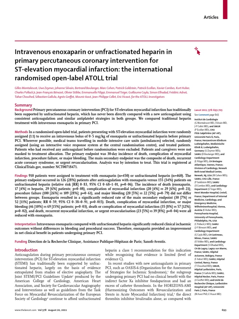 Enoxaparina Vs HNF ATOLL | PDF | Percutaneous Coronary Intervention ...