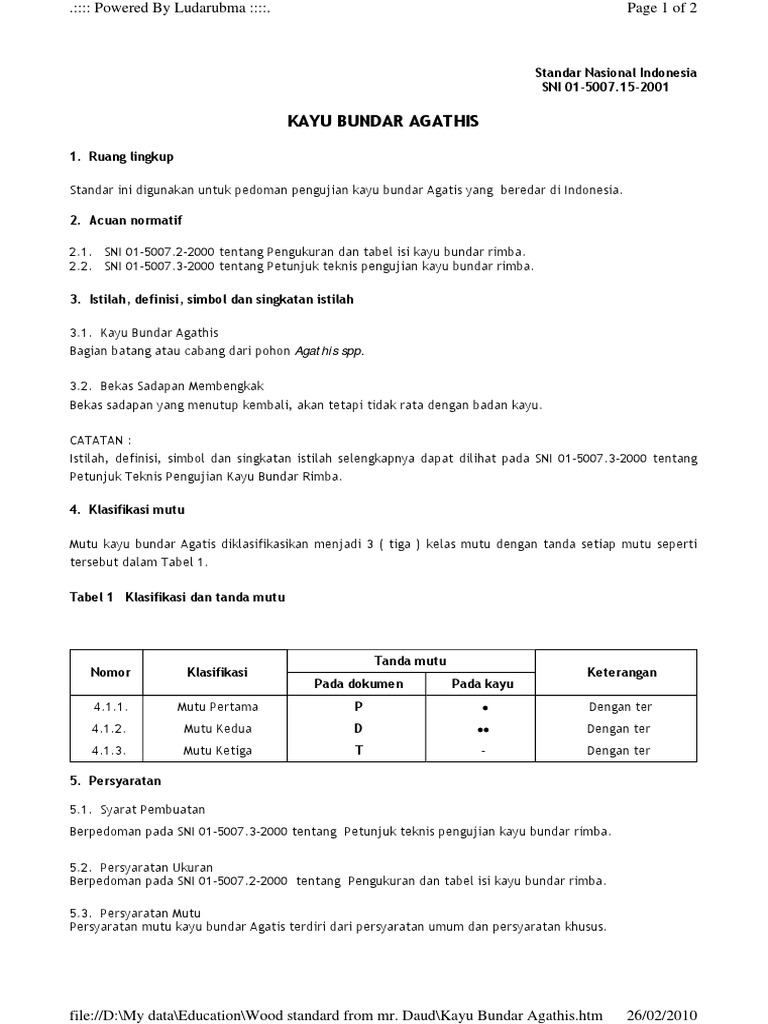 Sni Kayu Bundar Agathis | PDF