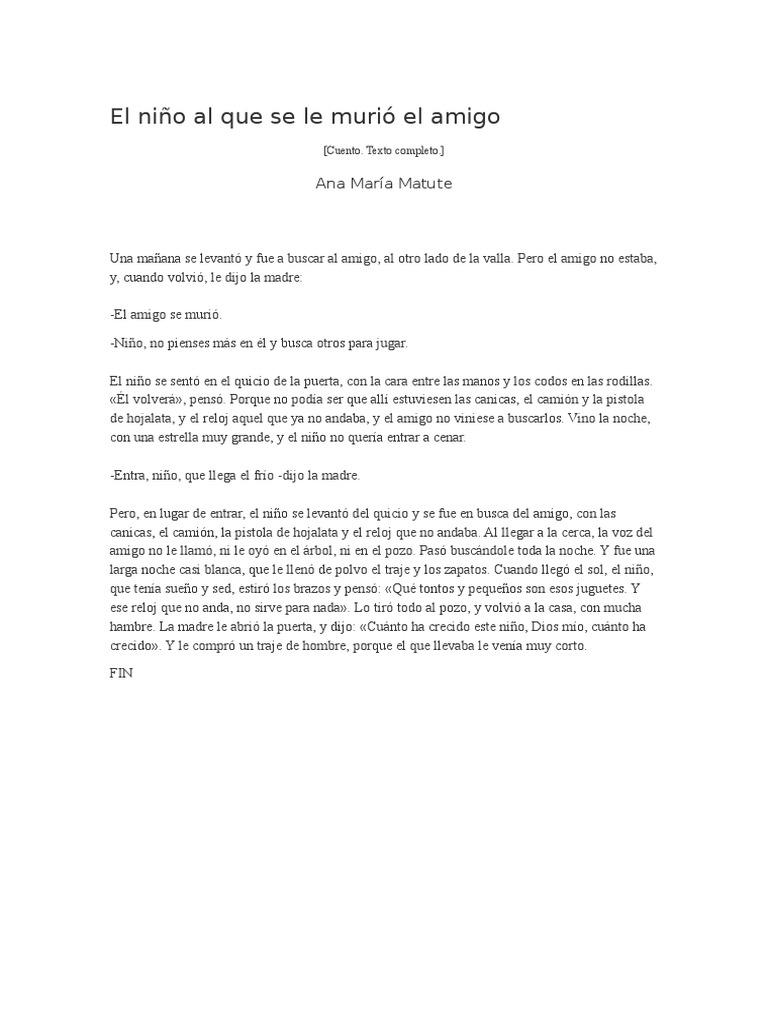 El Niño Al Que Se Le Murió El Amigo | PDF
