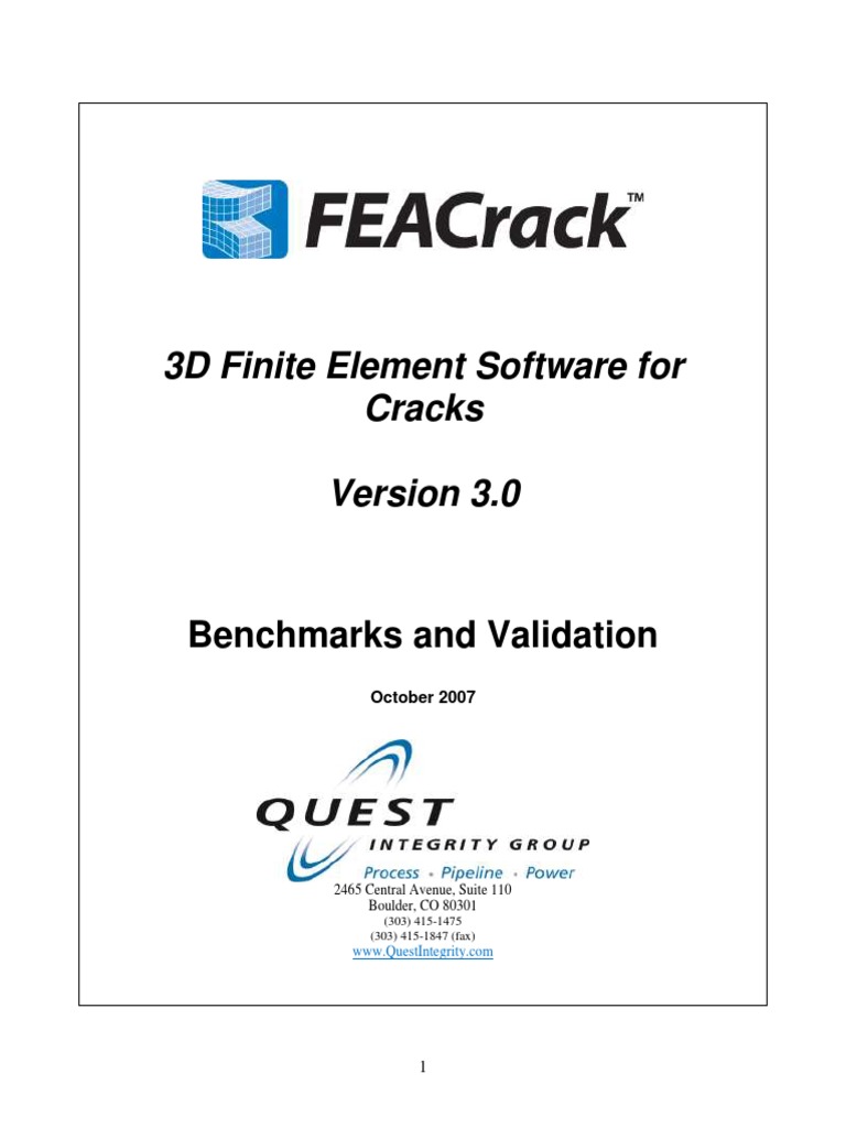 3D Finite Element Software For Cracks: Benchmarks and Validation | PDF ...