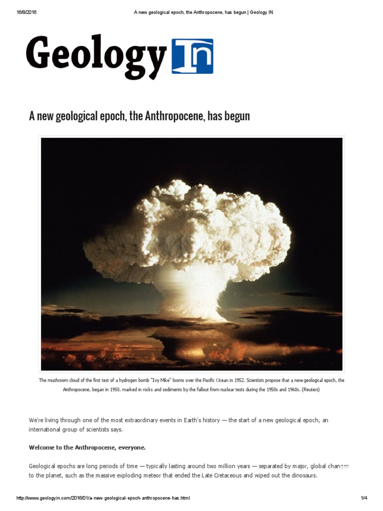 A New Geological Epoch, The Anthropocene, Has Begun | PDF ...