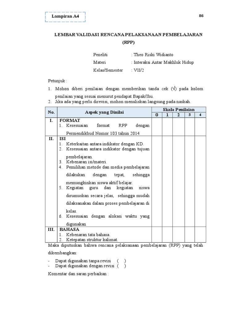 A4 Lembar Validasi RPP | PDF