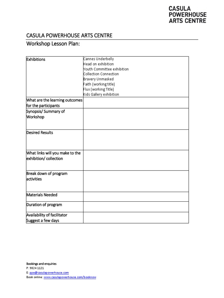Casula Powerhouse Arts Centre Workshop Lesson Plan | PDF