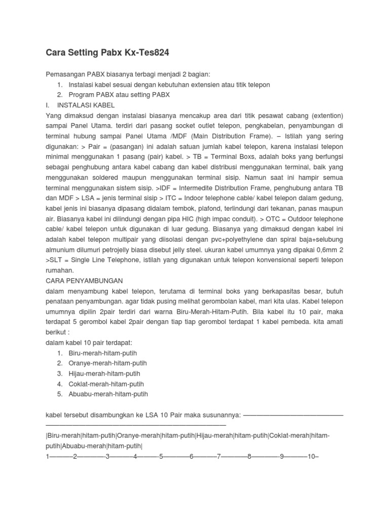 Cara Setting Pabx KX | PDF