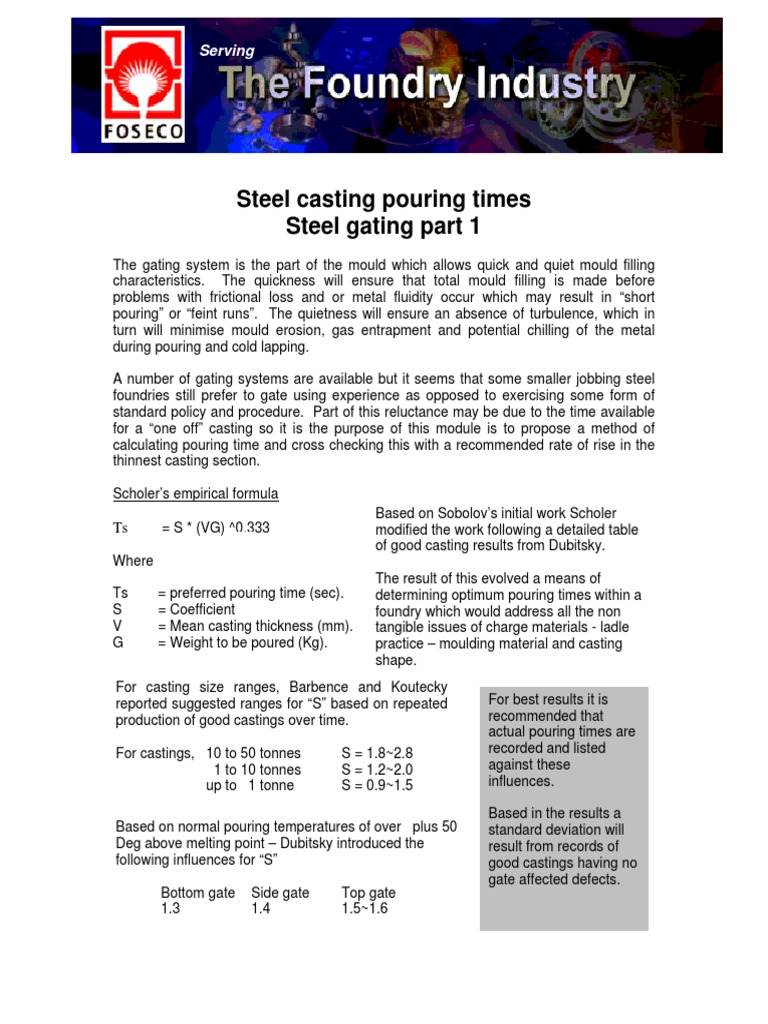 Steel Pouring Times | PDF | Foundry | Casting (Metalworking)