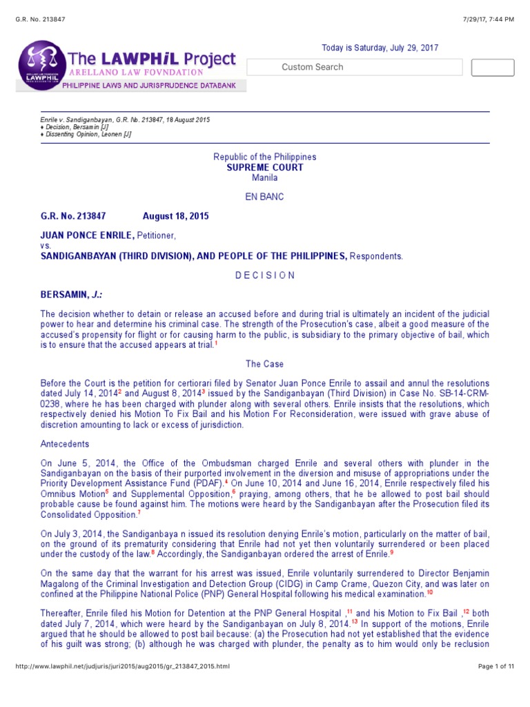 Enrile v. Sandiganbayan: Bail Decision Analysis | PDF | Bail | Prosecutor