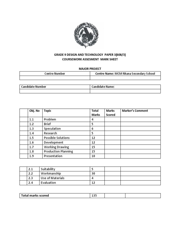 Grade 9 Design and Technology Paper 3 | PDF