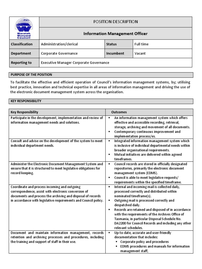 PD - Information Management Officer | PDF | Information Management ...
